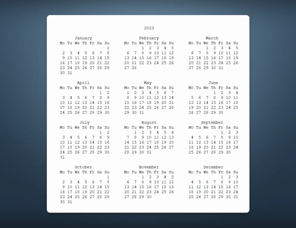 Utilizing the Python language to create the 2023 calendar Utilizing the Python language to create the 2023 calendar